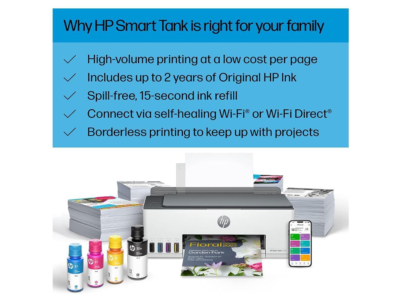HP Smart Tank 5101 All-in-One Inkjet Printer, Mobile Print, Copy, Scan ...