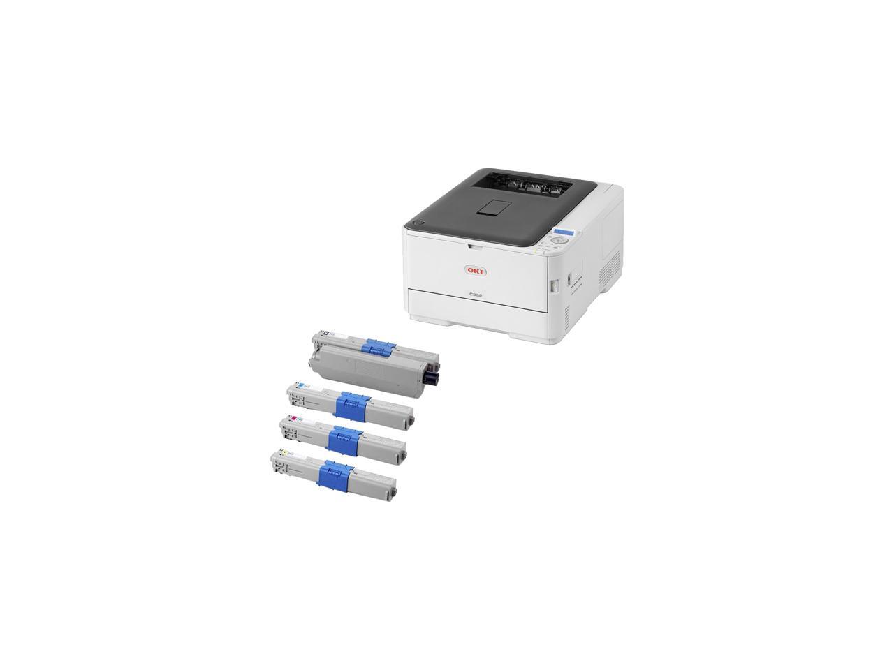 Oki Data C332dn LED Color Laser Printer + 4 Cartridge Rainbow Toner ...