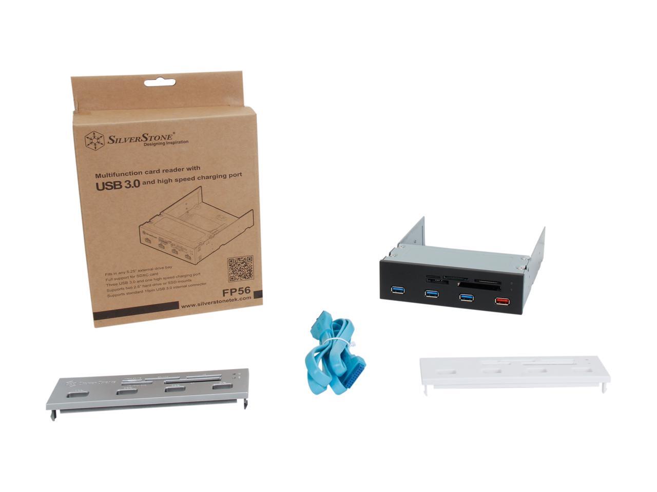 Silverstone FP56 USB 3.0 Multifunction Card Reader with 3x USB 3.0, 1x high speed charging port ...