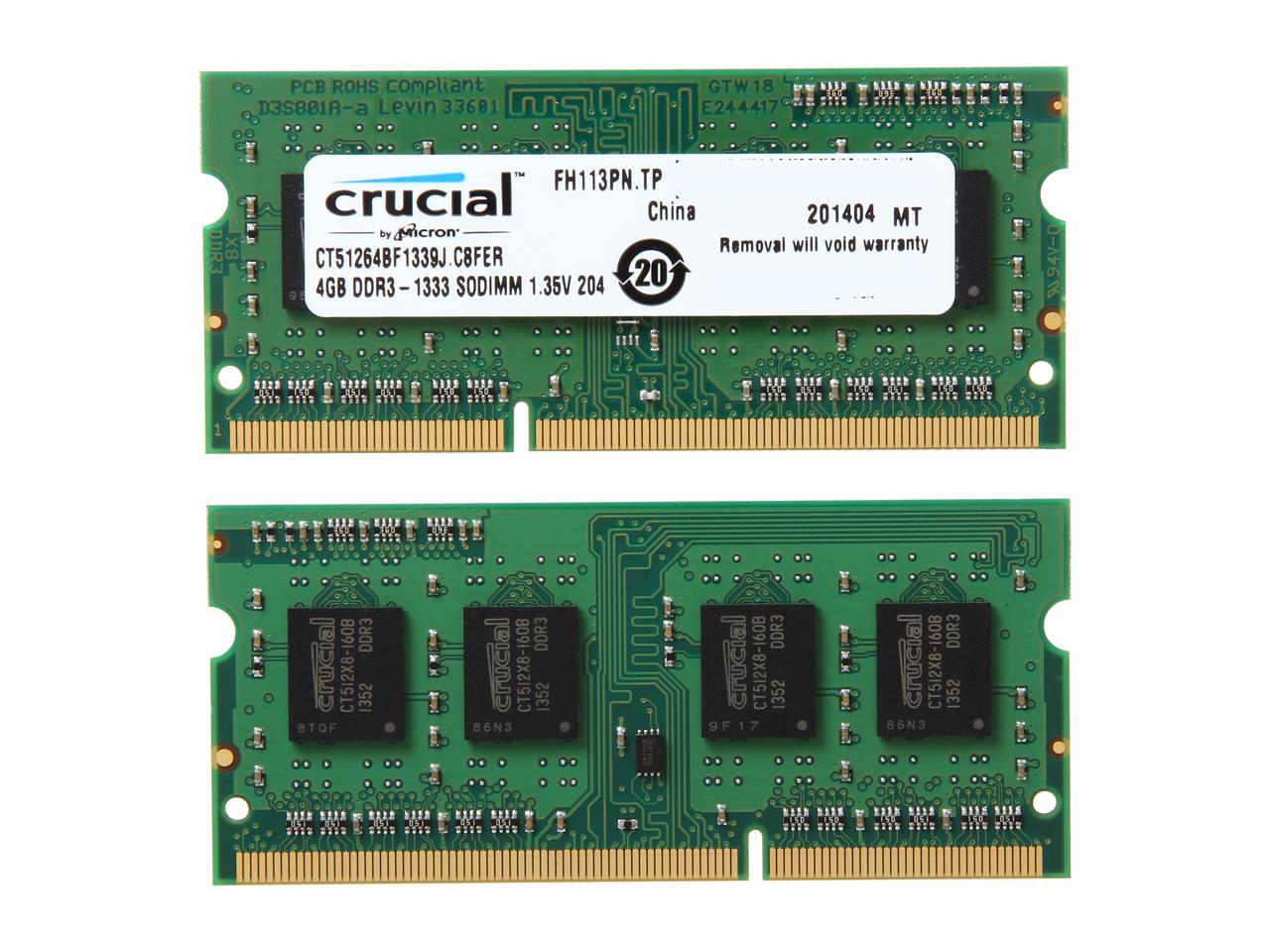 Crucial 8GB (2 x 4GB) 204-Pin DDR3 SO-DIMM DDR3L 1333 (PC3L 10600) Memory Model ...
