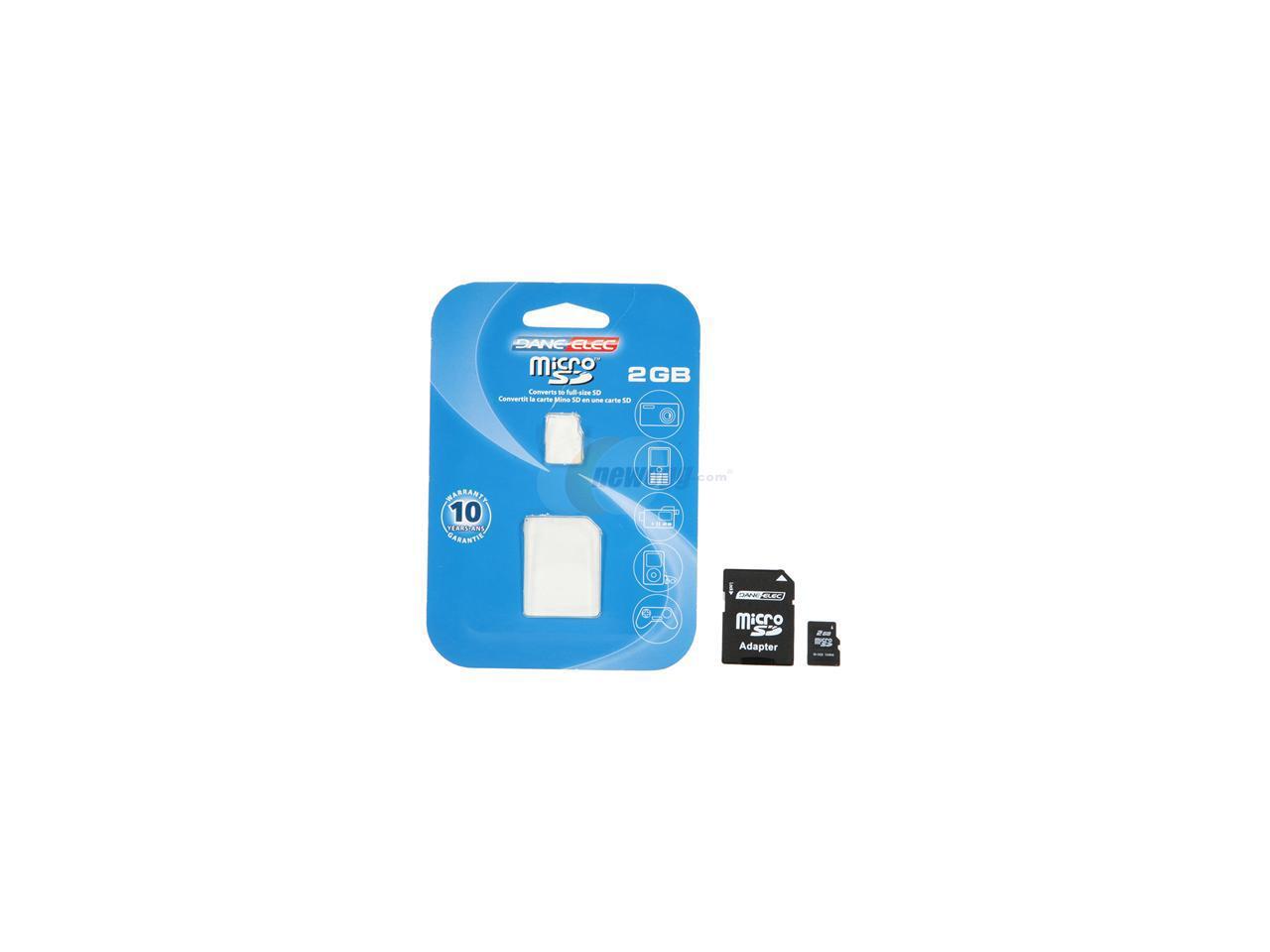 DANE-ELEC 2GB MicroSD Flash Card w/ SD Adapter Model DA-2IN1-02G-R ...