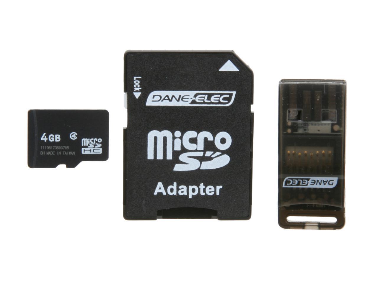 DANE-ELEC 4GB microSDHC Flash Card Universal Connectivity Kit with SD ...