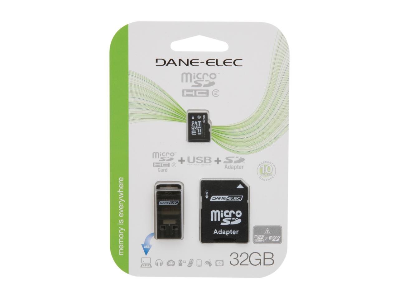 DANE-ELEC 32GB microSDHC Flash Card Universal Connectivity Kit with SD ...