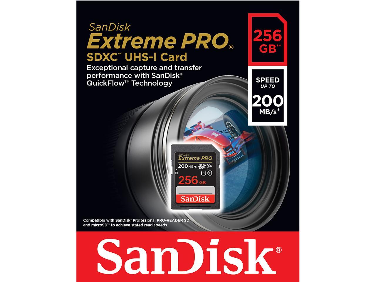 SanDisk 256GB Extreme Pro SDXC UHS-I/U3 V30 Class 10 Memory Card, Speed ...