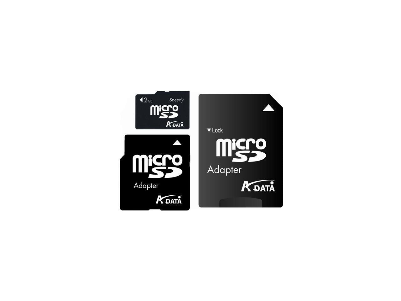 ADATA 2GB MicroSD Flash Card w/SD and miniSD adaptors Model Micro SD 2G ...