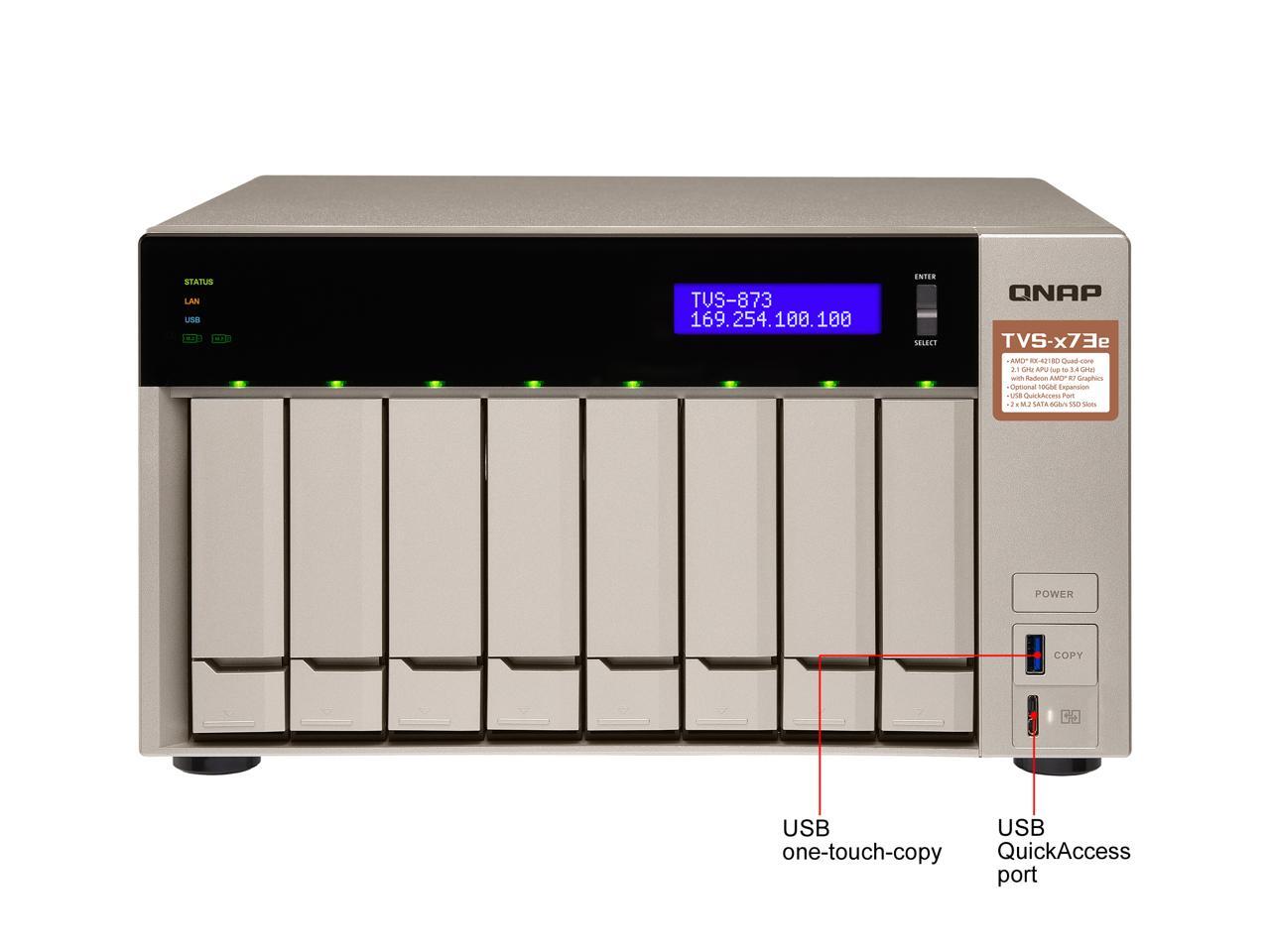 Qnap 8-bay NAS/iSCSI IP-SAN, AMD R series Quad-core 2.1GHz, 4GB RAM ...