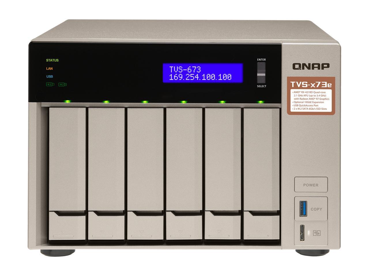 Qnap 6-bay NAS/iSCSI IP-SAN, AMD R series Quad-core 2.1GHz, 8GB RAM ...