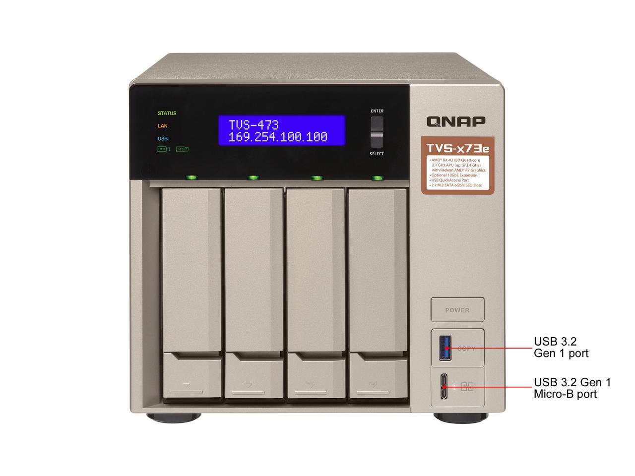Qnap 4-bay NAS/iSCSI IP-SAN, AMD R series Quad-core 2.1GHz, 4GB RAM ...