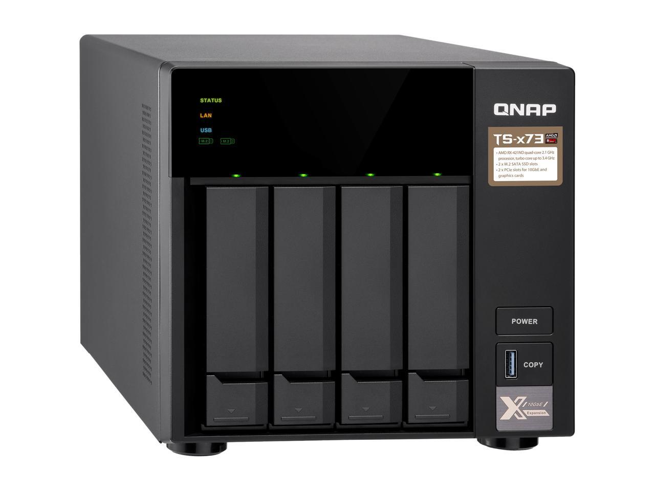 QNAP TS-473-4G-US 4-Bay NAS/iSCSI IP-SAN, AMD R Series Quad-core 2.1GHz, 4GB RAM, 10G-Ready ...