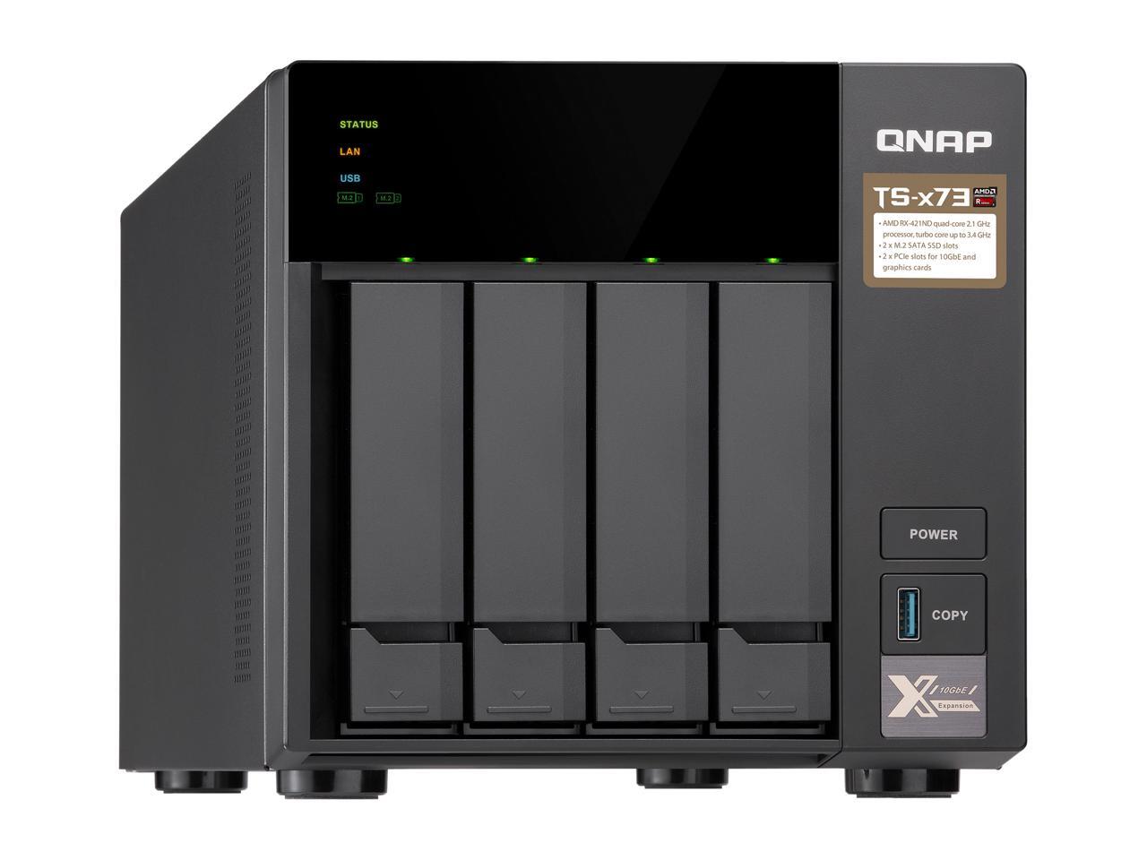 QNAP TS-473-4G-US 4-Bay NAS/iSCSI IP-SAN, AMD R Series Quad-core 2.1GHz, 4GB RAM, 10G-Ready ...