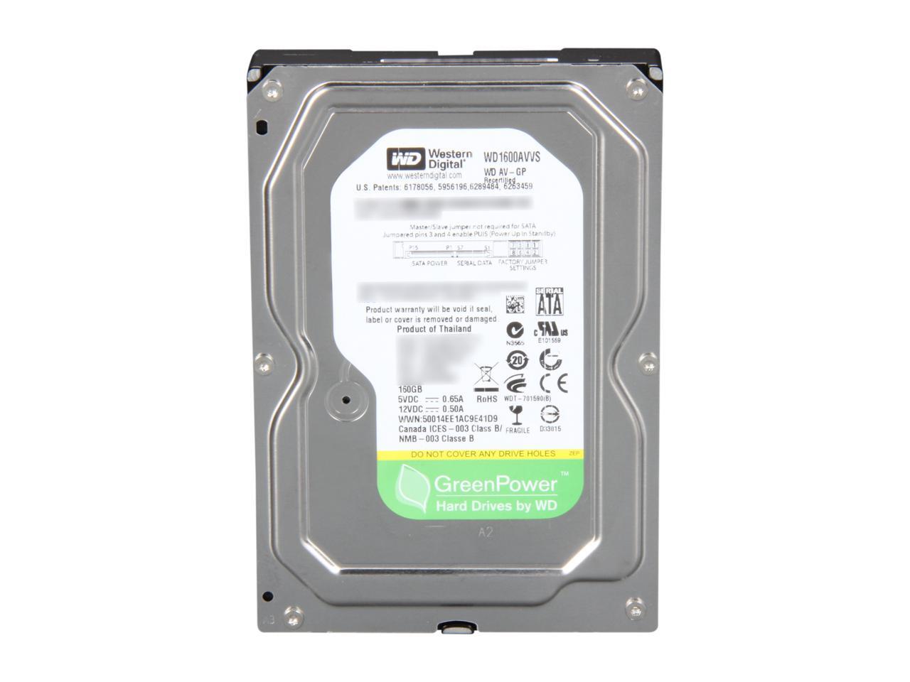 Refurbished: WD AV-GP WD1600AVVS 160GB 8MB Cache SATA 3.0Gb/s 3.5 ...