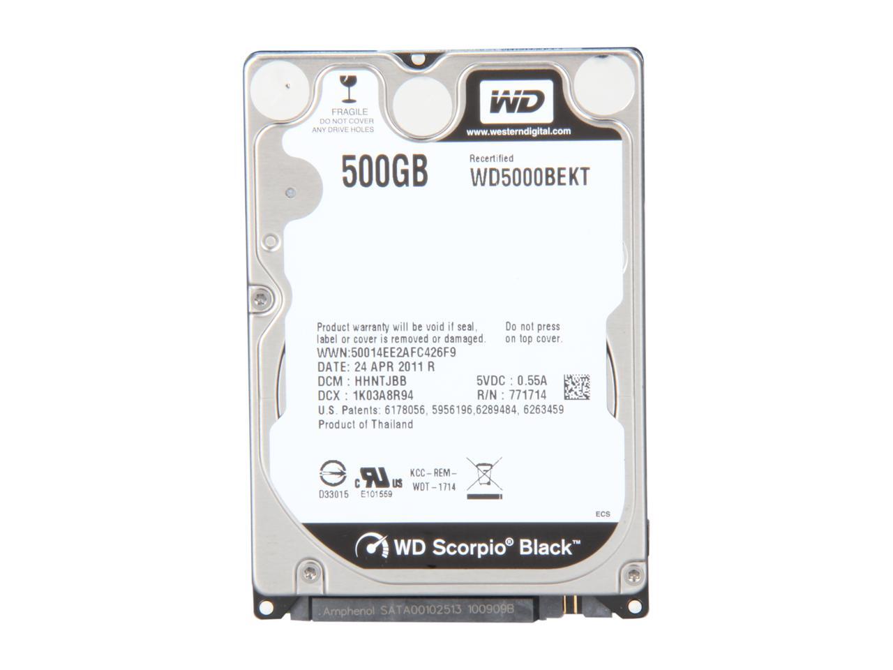 Refurbished: WD WD5000BEKT/R 500GB 7200 RPM 16MB Cache SATA 3.0Gb/s 2.5 ...