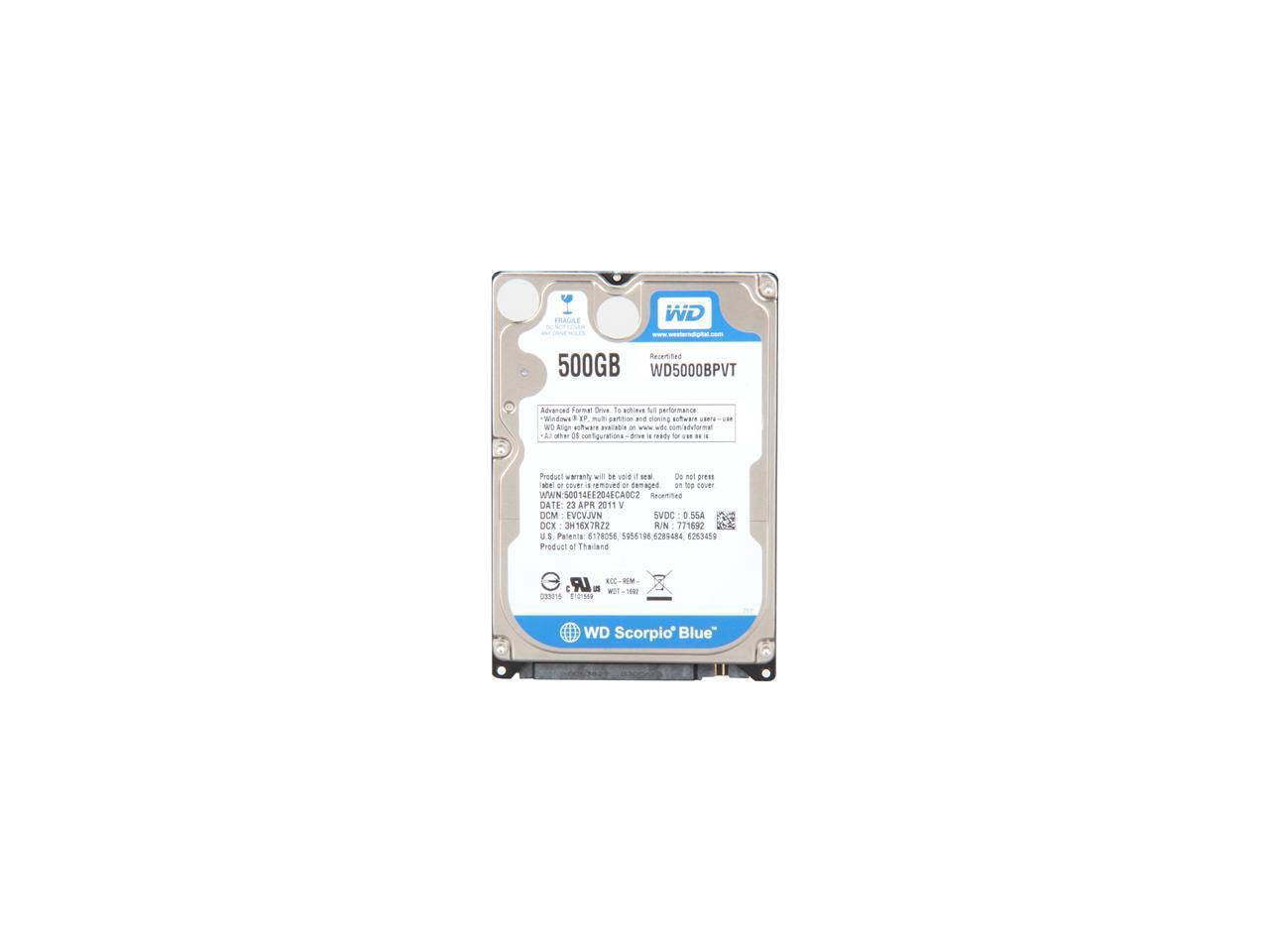 Refurbished: WD WD5000BPVT/R 500GB 5400 RPM 8MB Cache SATA 3.0Gb/s 2.5 ...