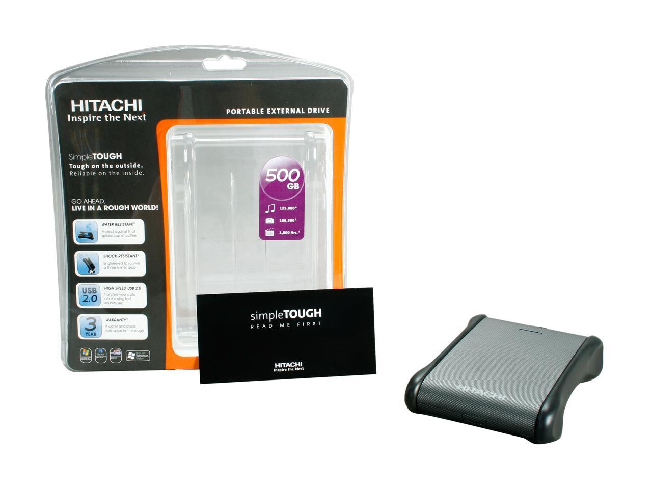 HITACHI SimpleTough 500GB USB 2.0 Rugged External Hard Drive ST/500GB ...