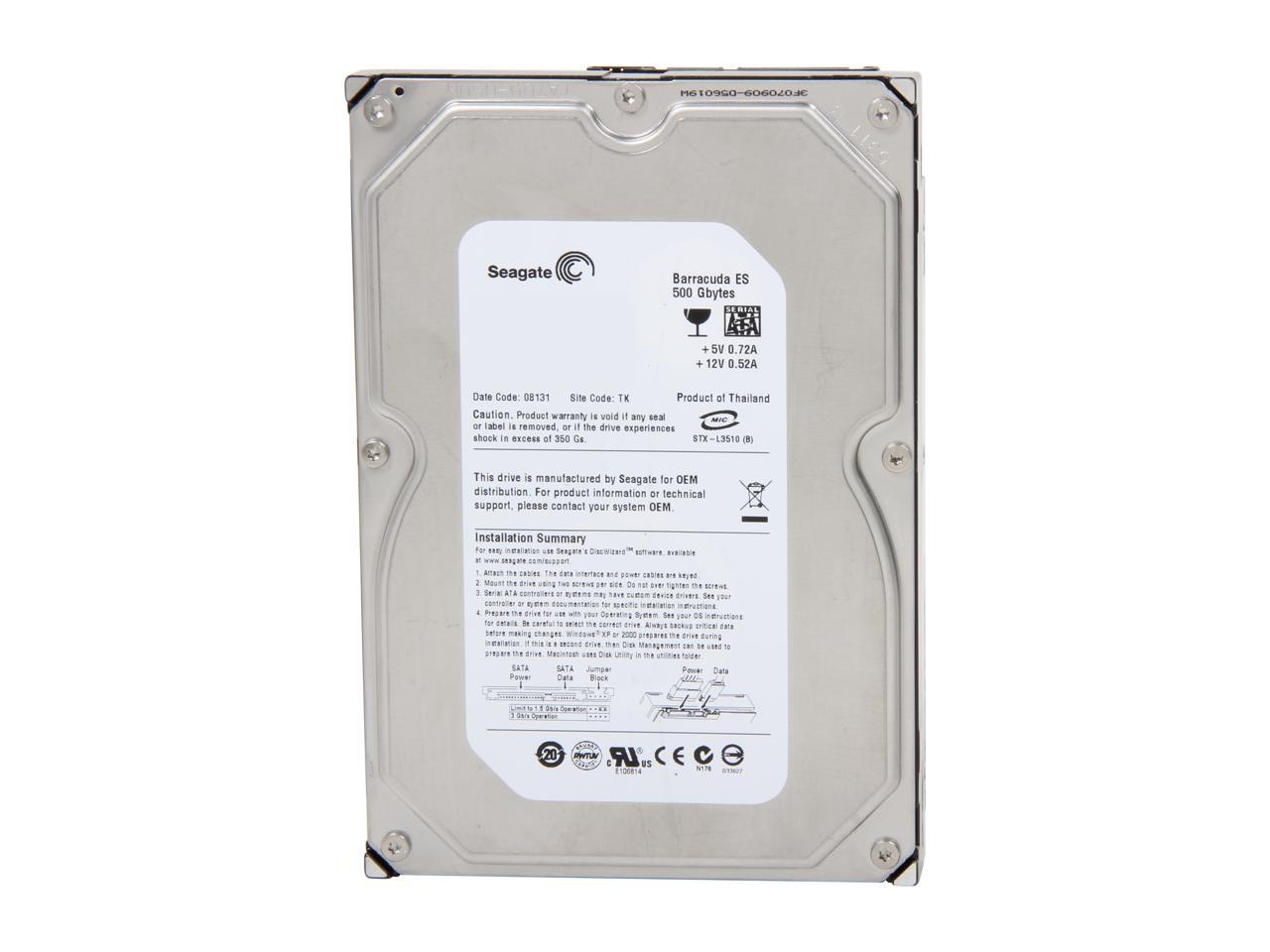 Refurbished: Seagate BarraCuda ES ST3500630NS 500GB 7200 RPM 16MB Cache ...