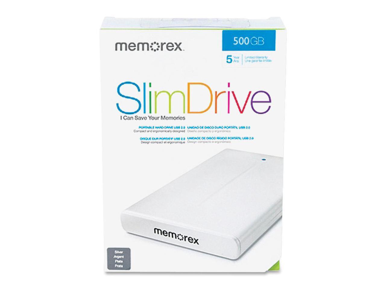 Memorex 500GB SilmDrive Portable Hard Drive USB 2.0 Model 98340 Silver ...