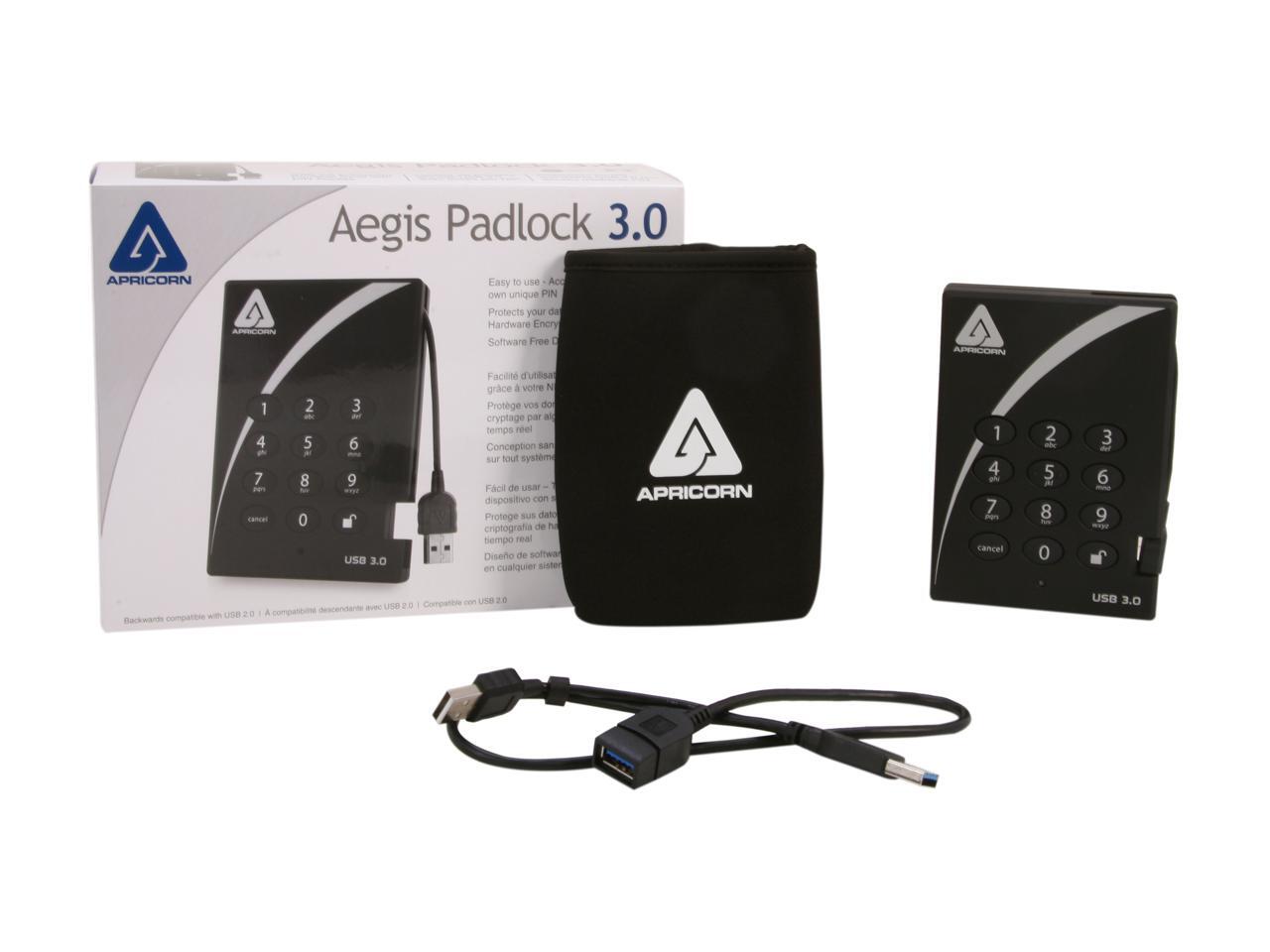 APRICORN 500GB Aegis Padlock External Hard Drive with 256-bit AES ...