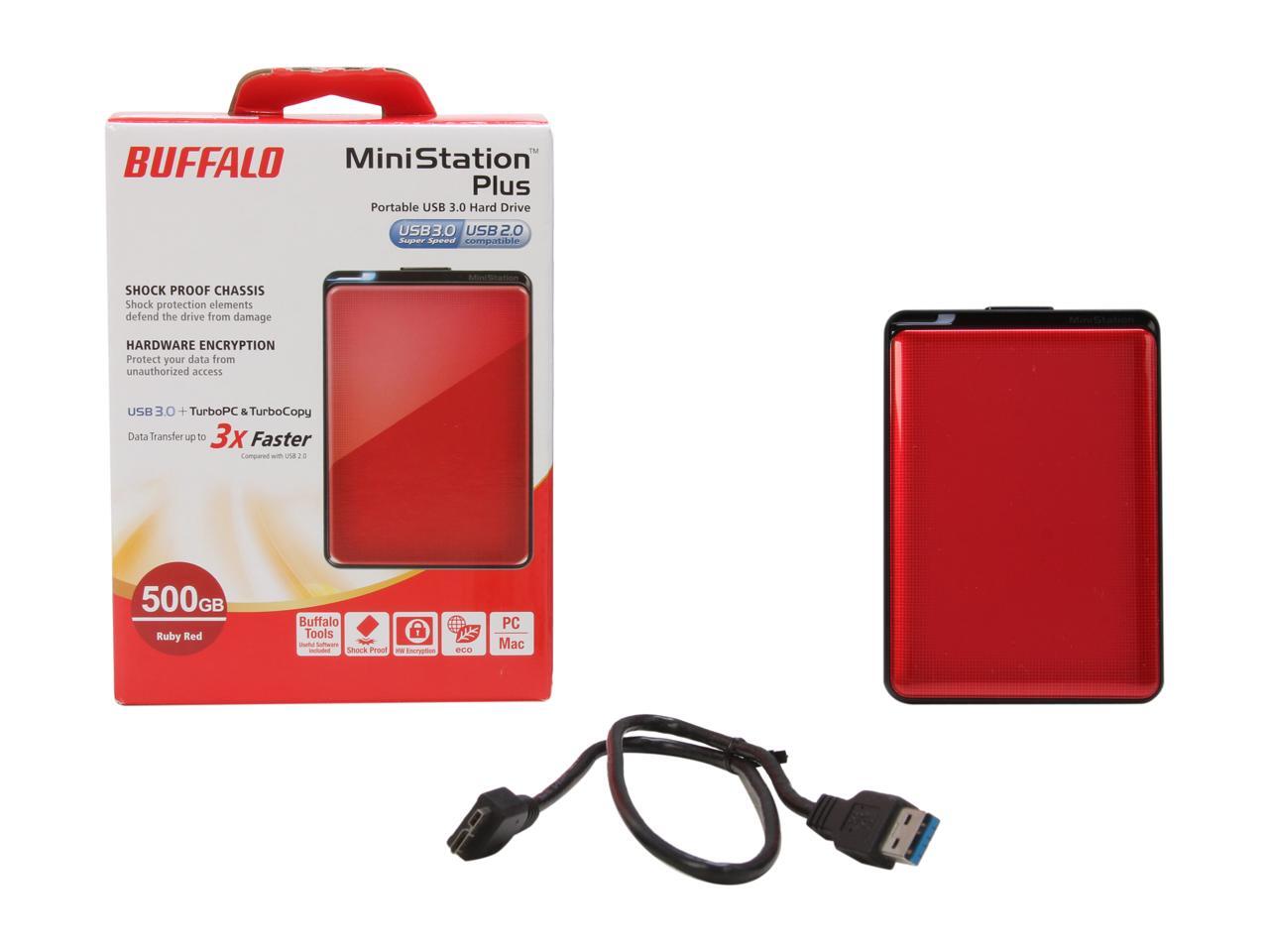 BUFFALO MiniStation Plus 500GB USB 3.0 2.5" Portable Hard Drive Red ...
