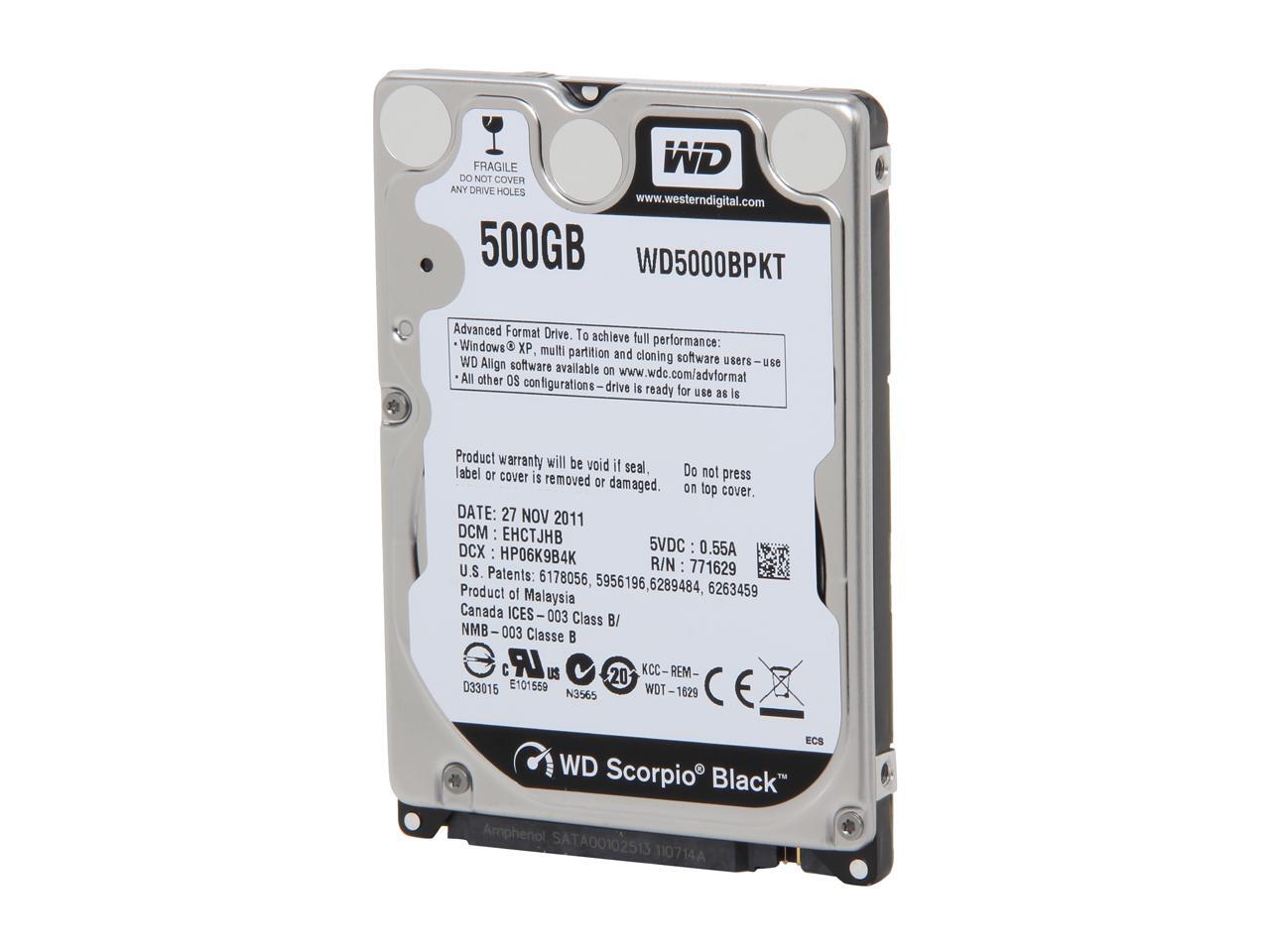 Refurbished: WD Scorpio Black WD5000BPKT 500GB 7200 RPM 16MB Cache SATA 3.0Gb/s 2.5" Internal ...