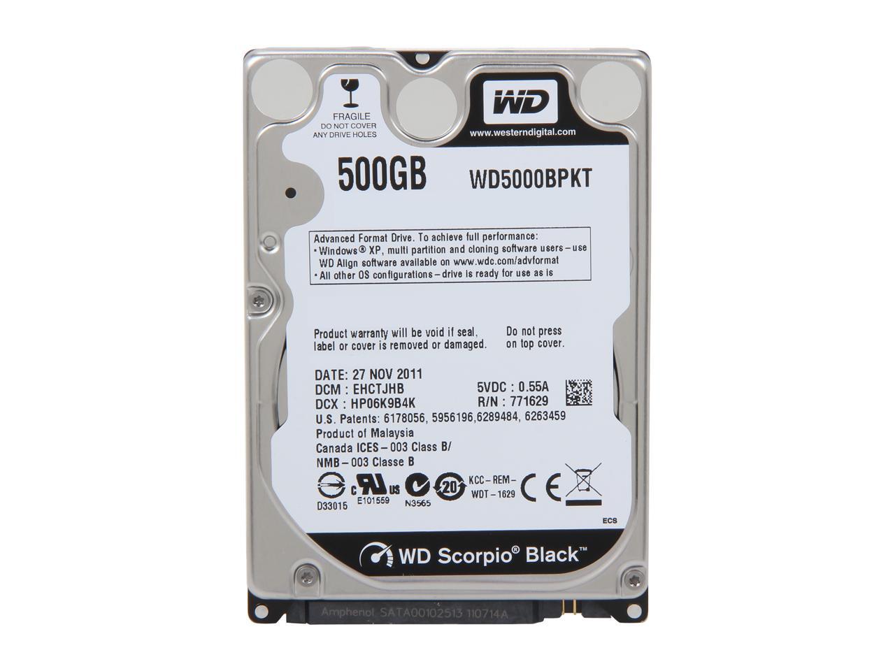 Refurbished: WD Scorpio Black WD5000BPKT 500GB 7200 RPM 16MB Cache SATA ...