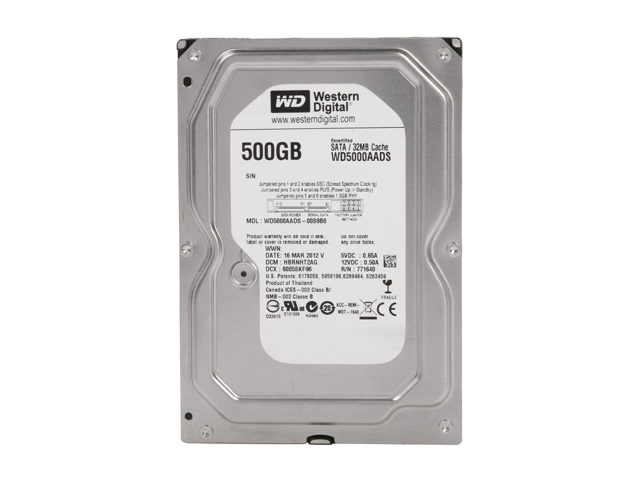Refurbished: WD WD Green WD5000AADS-FR 500GB IntelliPower 32MB Cache ...