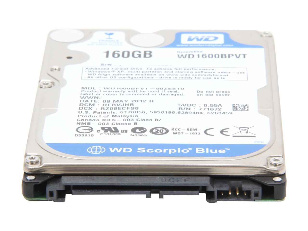 Refurbished: WD Scorpio Blue WD1600BPVT 160GB 5400 RPM 8MB Cache SATA 3 ...