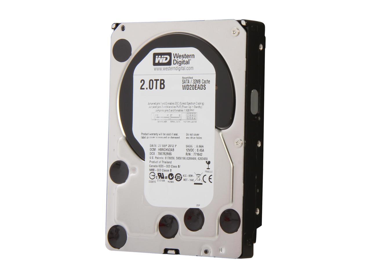 Refurbished: WD WD Green WD20EADS-FR 2TB 32MB Cache SATA 3.0Gb/s 3.5 ...