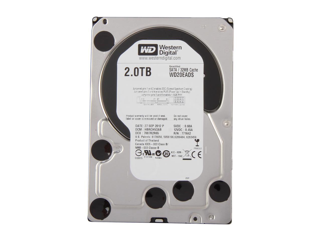 Refurbished: WD WD Green WD20EADS-FR 2TB 32MB Cache SATA 3.0Gb/s 3.5 ...
