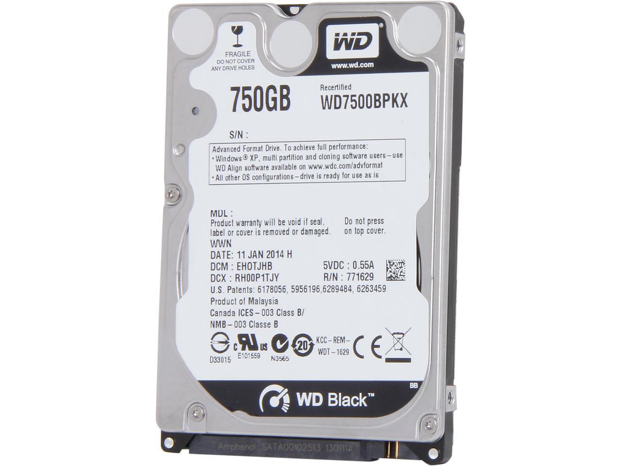 Refurbished: WD BLACK SERIES WD7500BPKX 750GB 7200 RPM 16MB Cache SATA ...