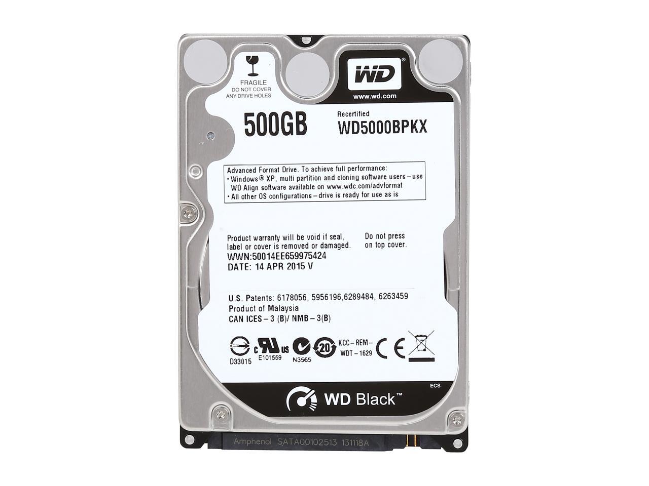 Refurbished: WD BLACK SERIES WD5000BPKX 500GB 7200 RPM 16MB Cache SATA 6.0Gb/s 2.5" Internal ...