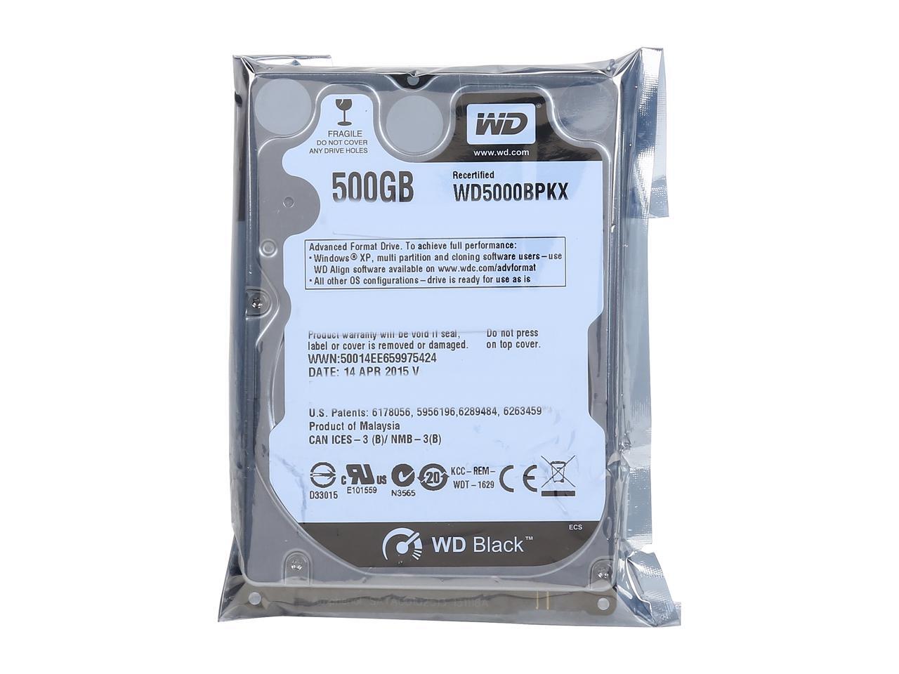 Refurbished: WD BLACK SERIES WD5000BPKX 500GB 7200 RPM 16MB Cache SATA 6.0Gb/s 2.5" Internal ...