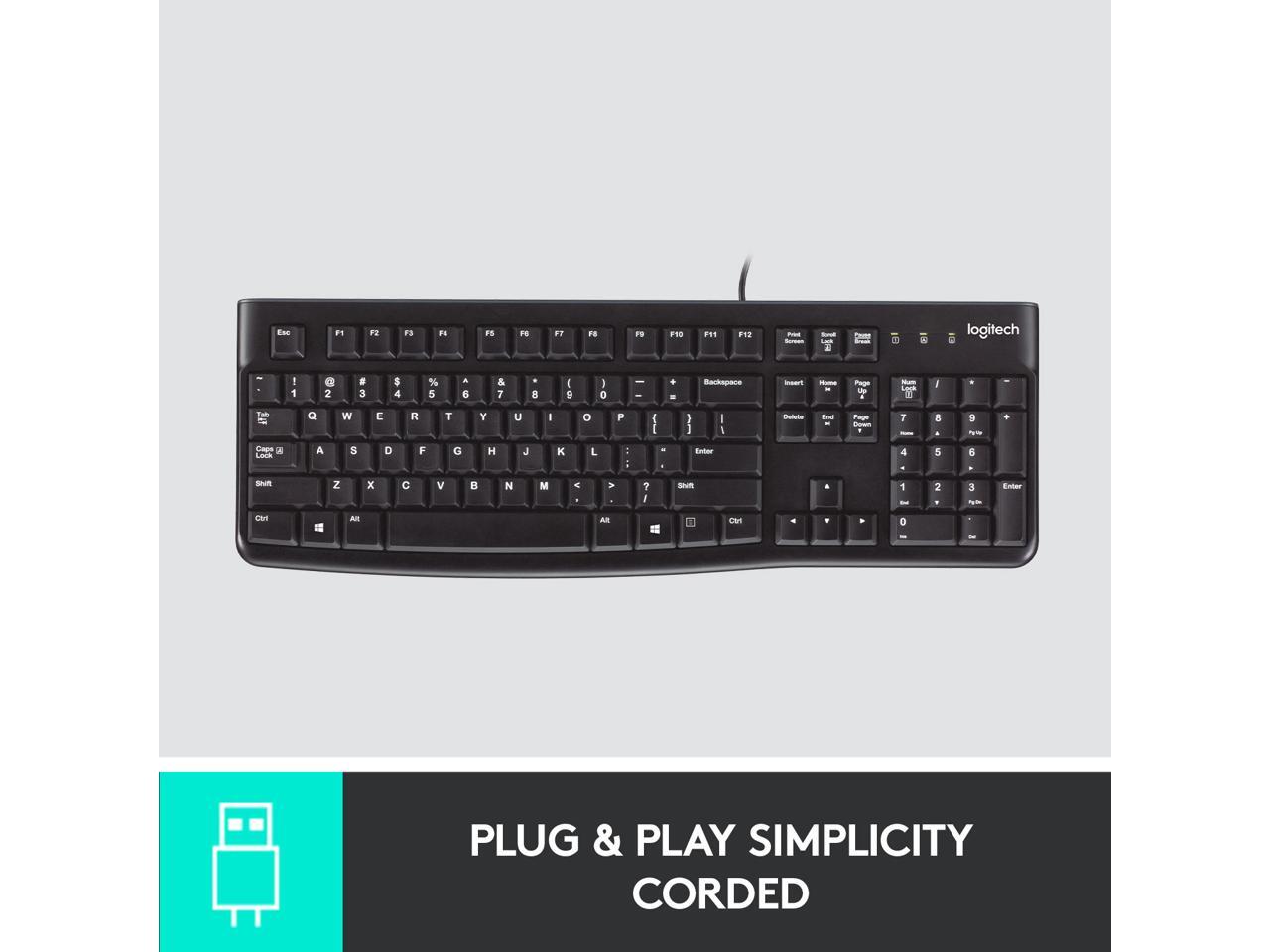 Logitech K120 Wired Keyboard for Windows, Plug and Play, Full-Size ...