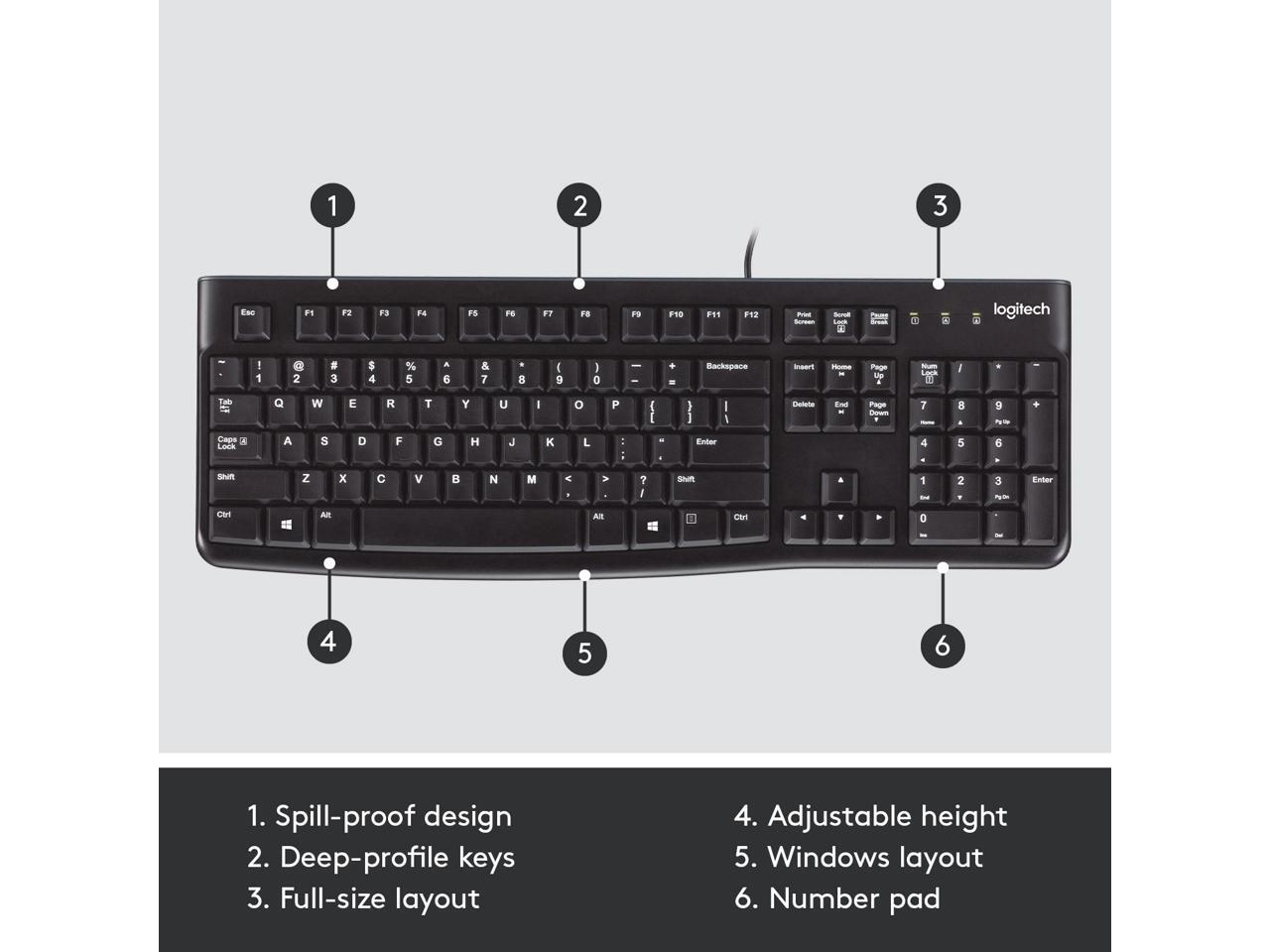 Logitech K120 Wired Keyboard for Windows, Plug and Play, Full-Size ...
