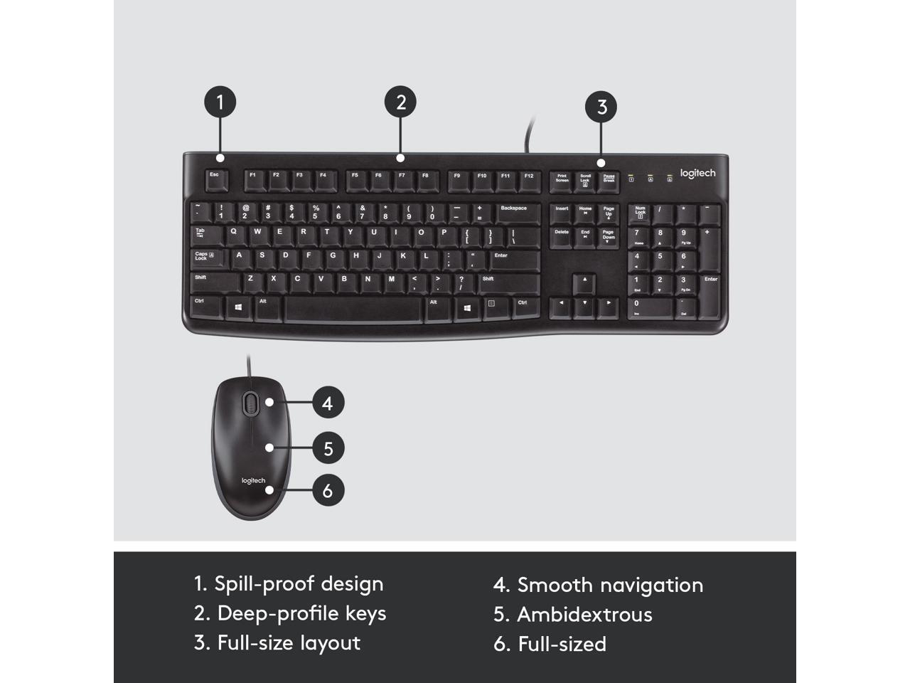 Logitech MK120 Wired Keyboard and Mouse Combo for Windows, Optical ...