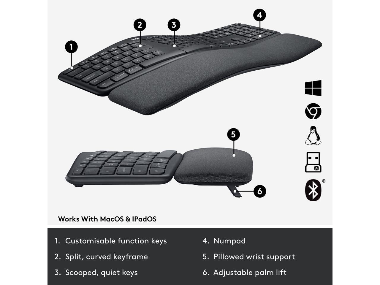 Logitech Ergo K860 Split Wireless Keyboard for Business - Ergonomic ...