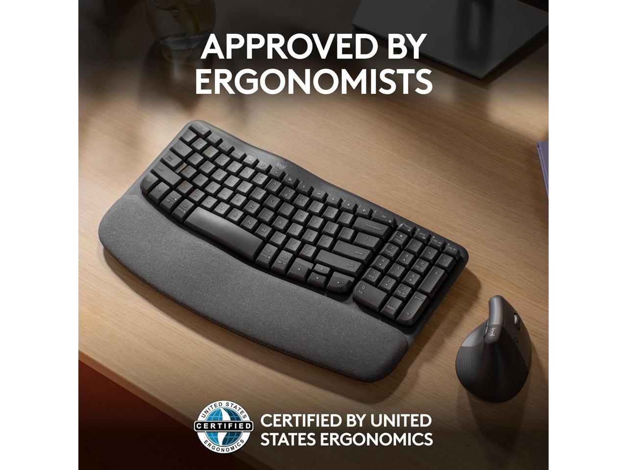 Logitech Wave Keys Wireless Ergonomic Keyboard With Cushioned Palm Rest