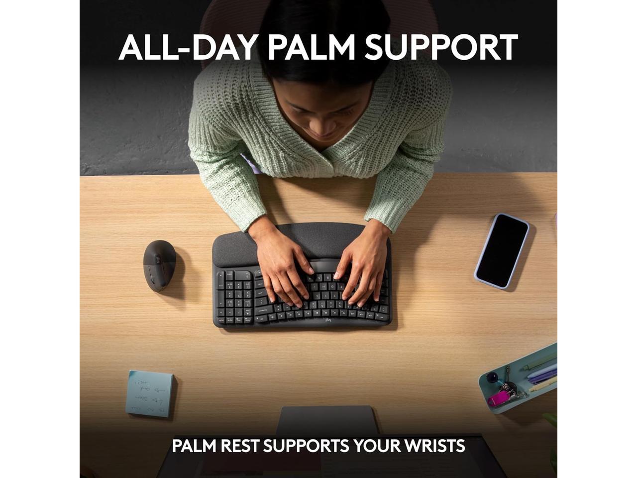 Logitech Wave Keys Wireless Ergonomic Keyboard with Cushioned Palm Rest ...