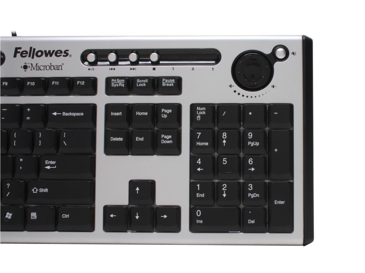 Fellowes 9893301 Silver/Black Wired Microban Multi Media Keyboard ...