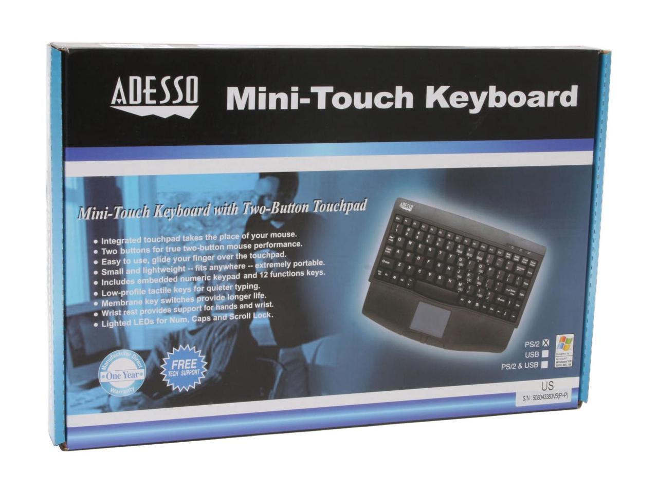 Adesso ACK-540PB MiniTouch PS/2 Mini Keyboard with touchpad (Black ...