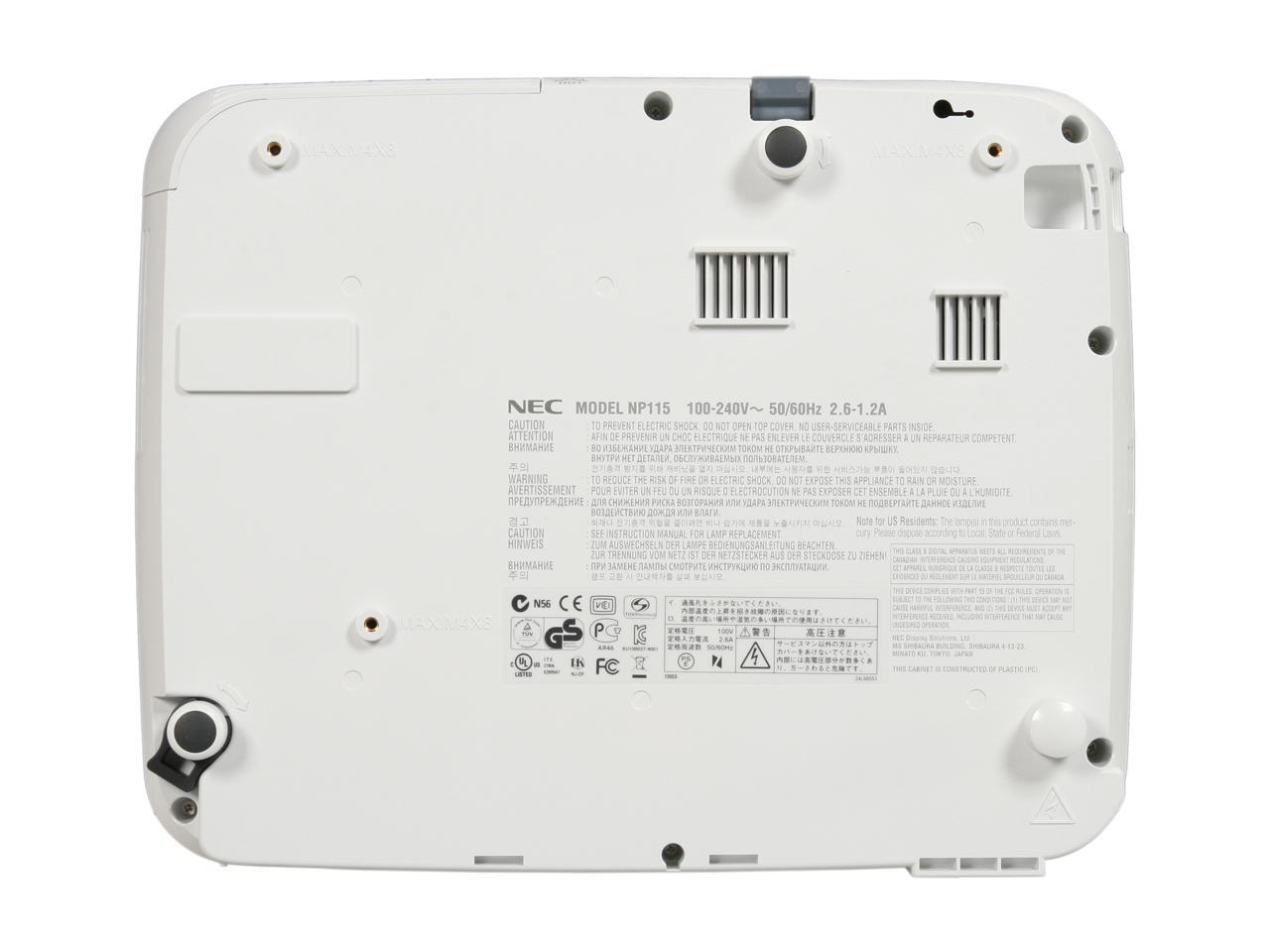 NEC Display Solution NP115 SVGA 800x600 2500 Lumens 3D Ready Multimedia ...