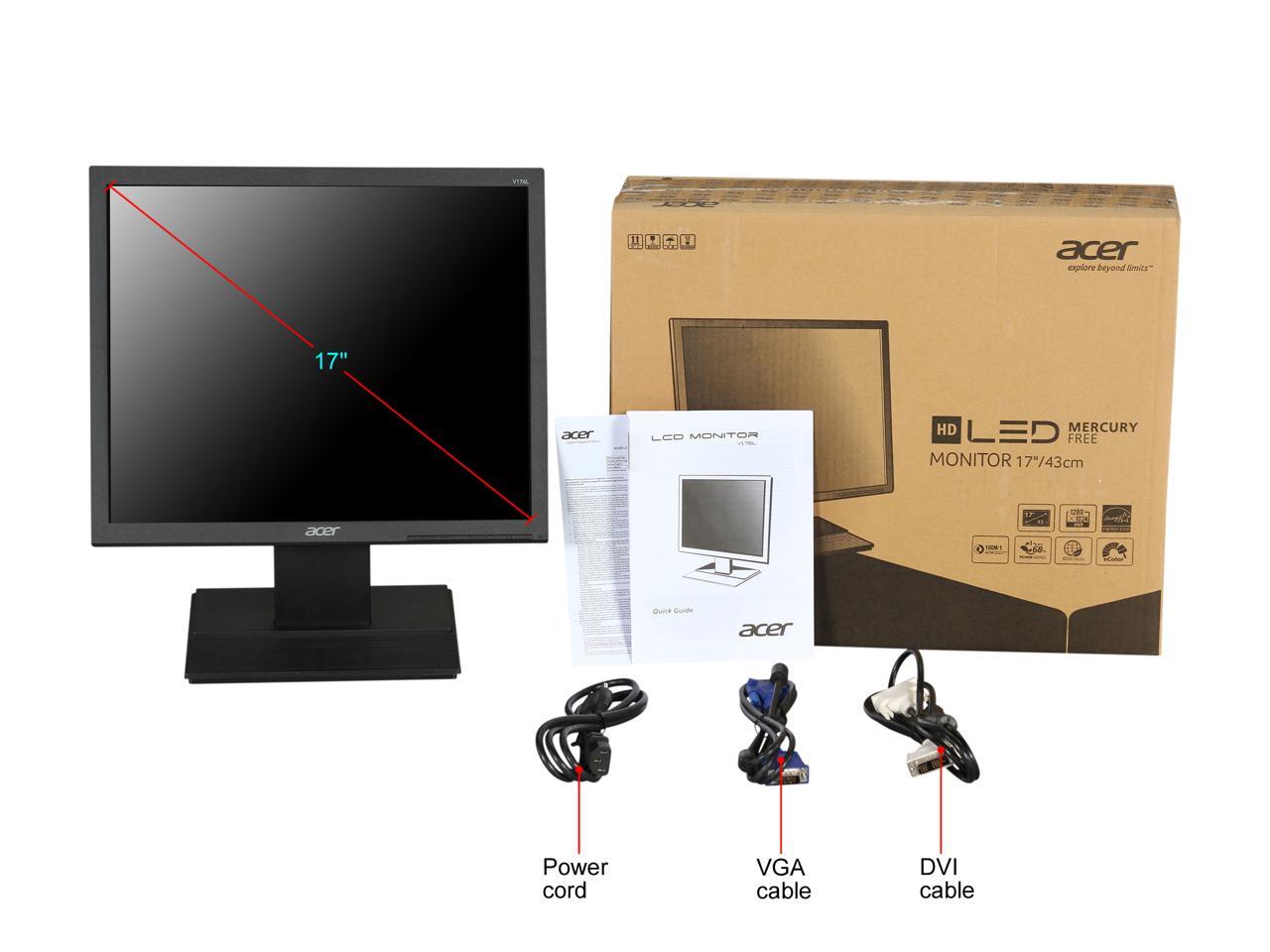 Acer V176L bd 17" SXGA 1280 x 1024 75Hz VGA DVI Backlit LED LCD Monitor ...