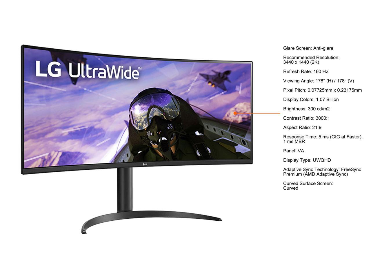 LG 34" 160 Hz VA UWQHD Monitor 5 ms (GtG at Faster), 1 ms MBR FreeSync ...