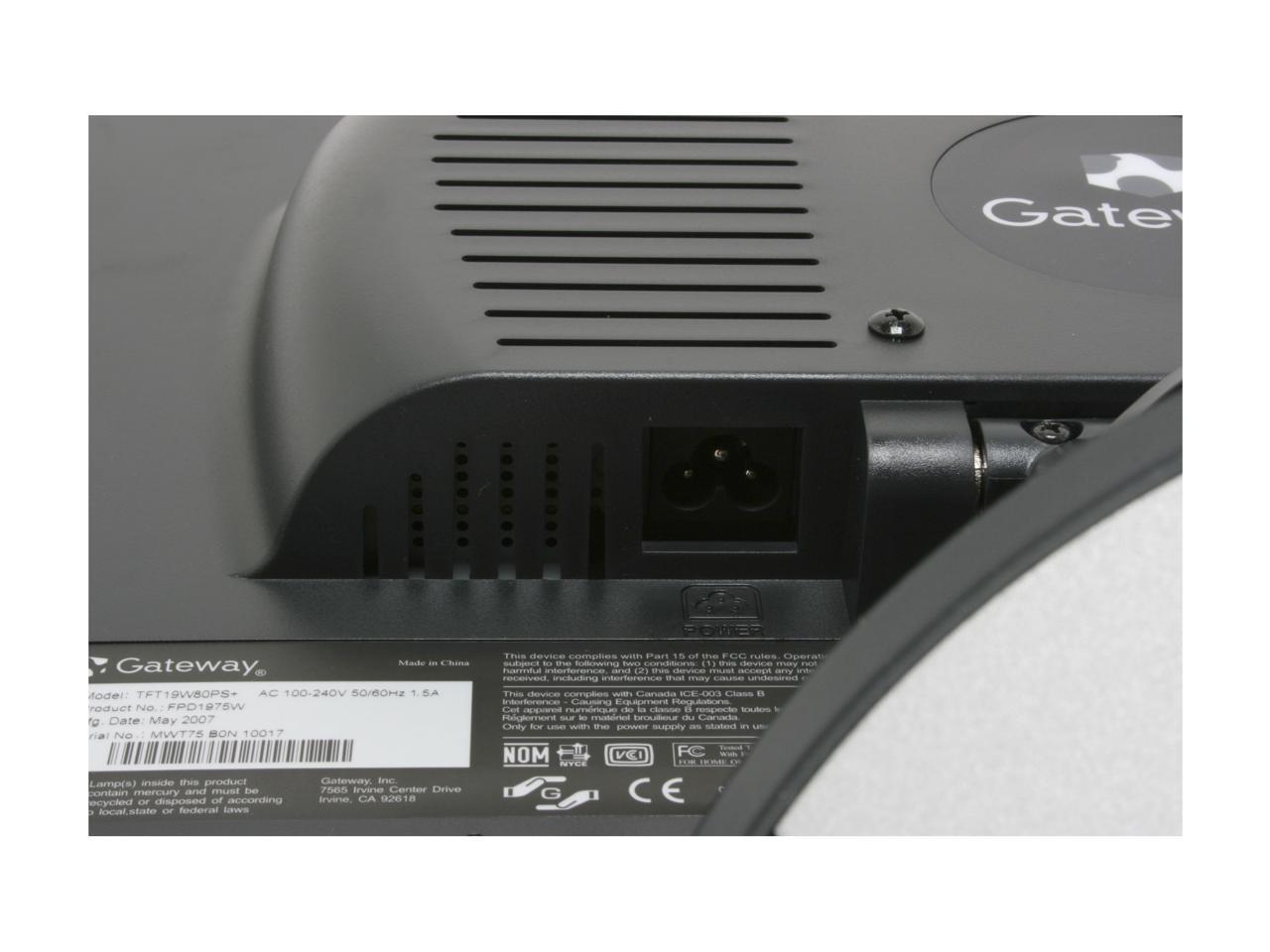 Gateway 19" Active Matrix, TFT LCD WXGA+ LCD Monitor 8 ms 1440 x 900 D ...