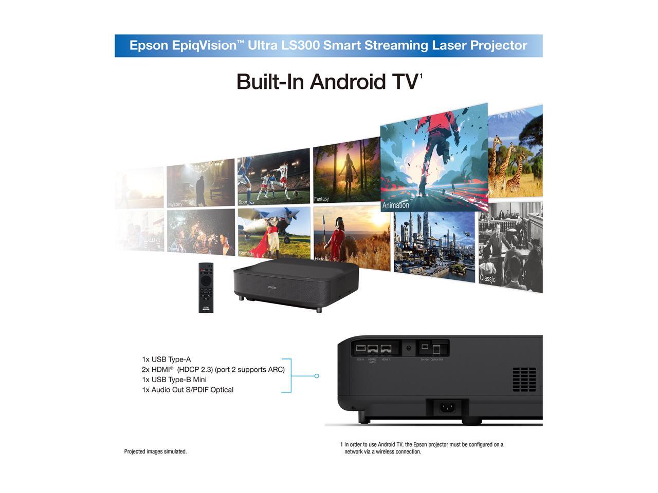 Epson EpiqVision Ultra LS300 3-chip 3LCD Smart Laser Projector, 3600 ...