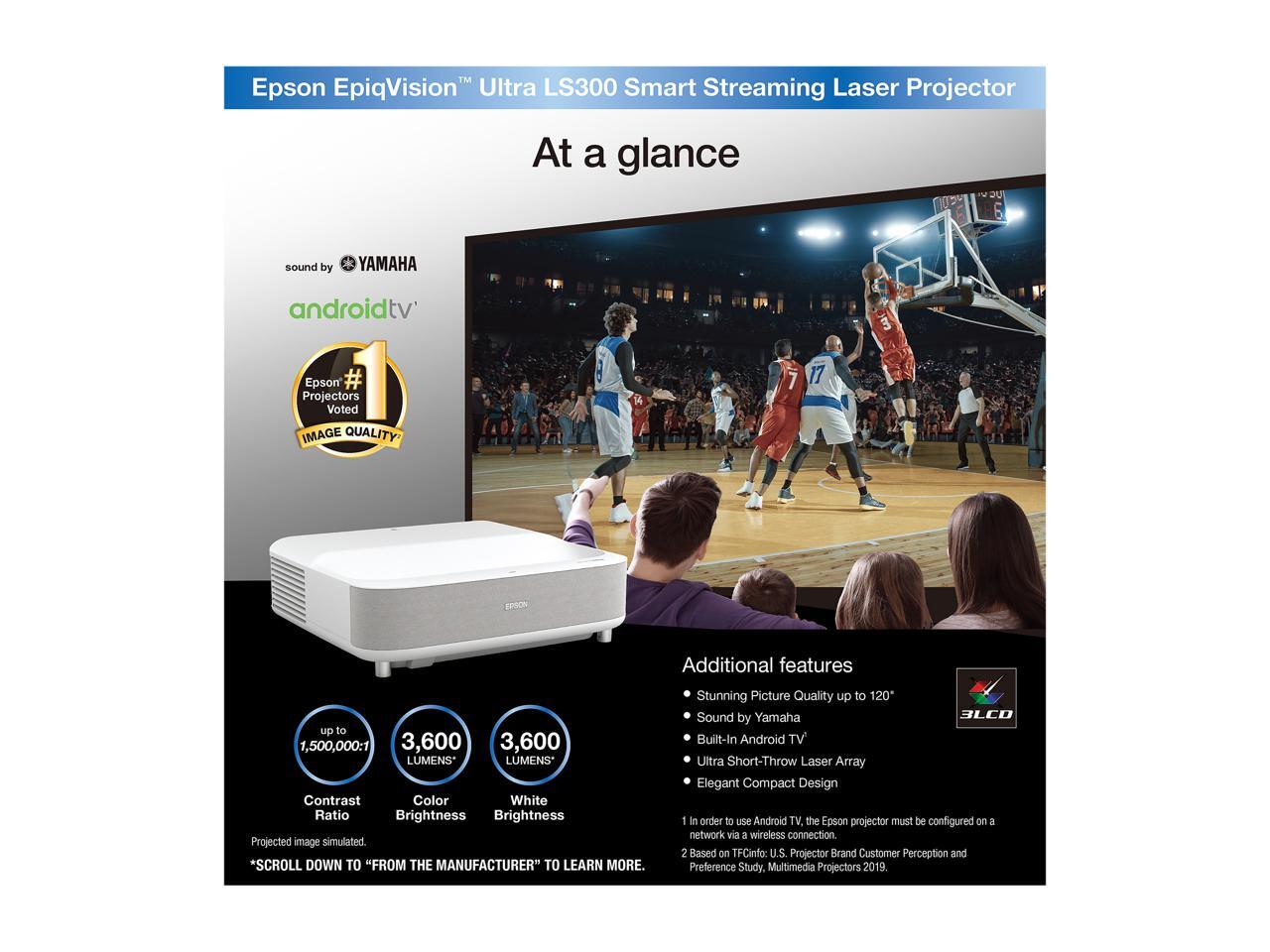 Epson EpiqVision Ultra LS300 Smart Streaming Laser Projector - White ...