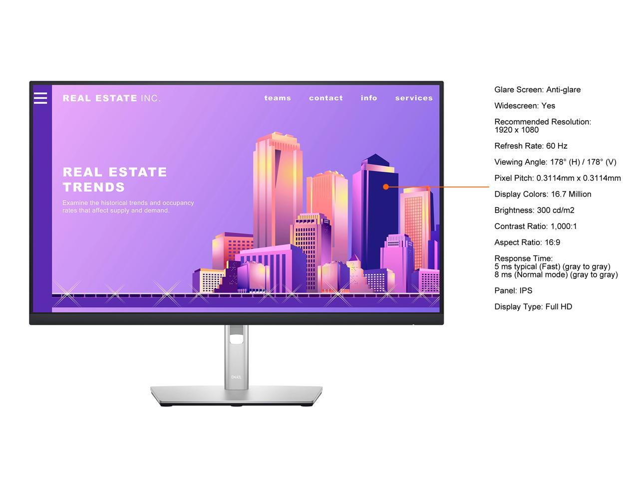 Dell P2722H 27" 1920 x 1080 Full HD IPS, DisplayPort VGA HDMI USB 3.2 ...