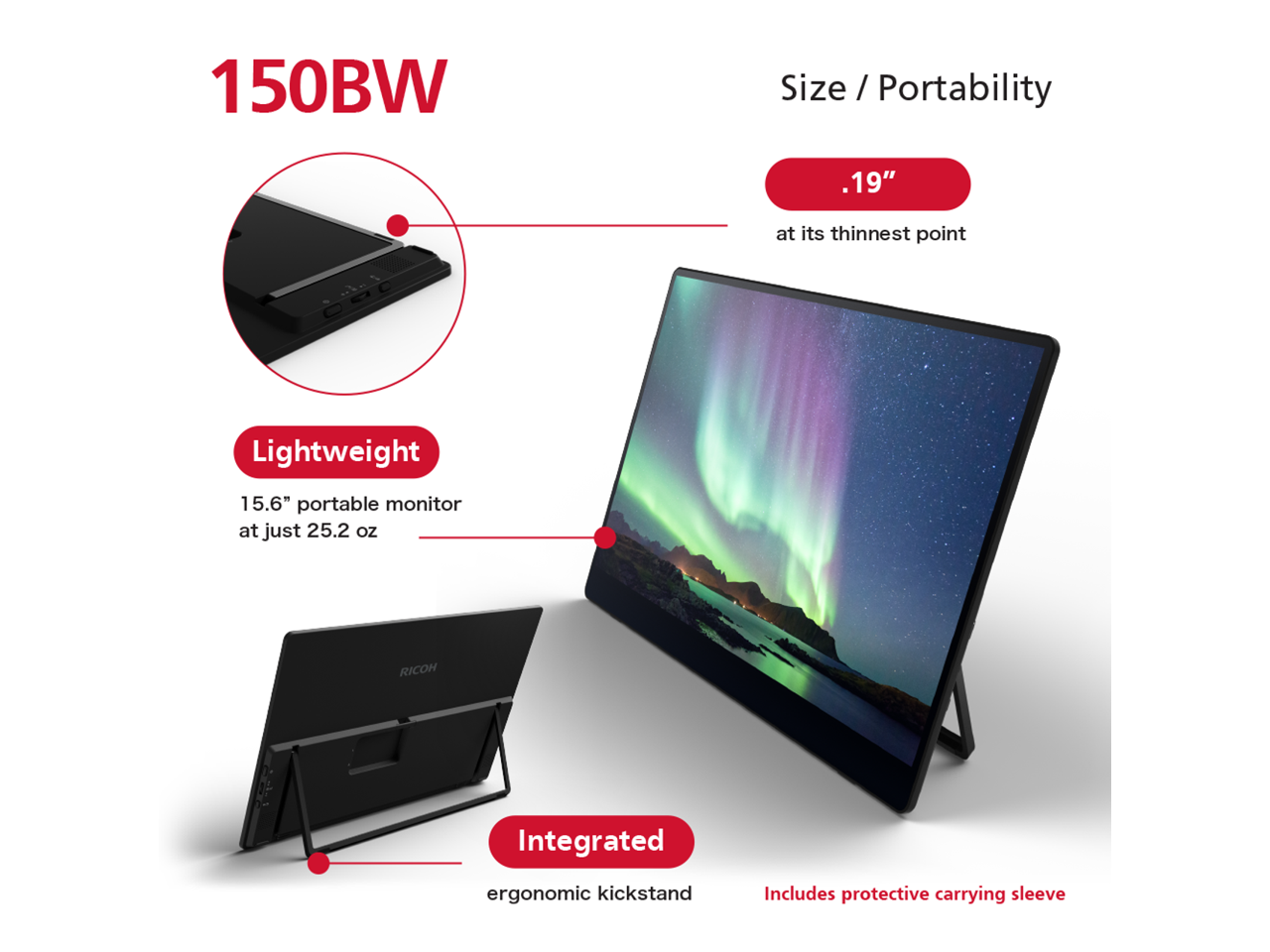 Ricoh 15.6" Portable Monitor 150BW Wireless - 1920 x 1080 - OLED ...