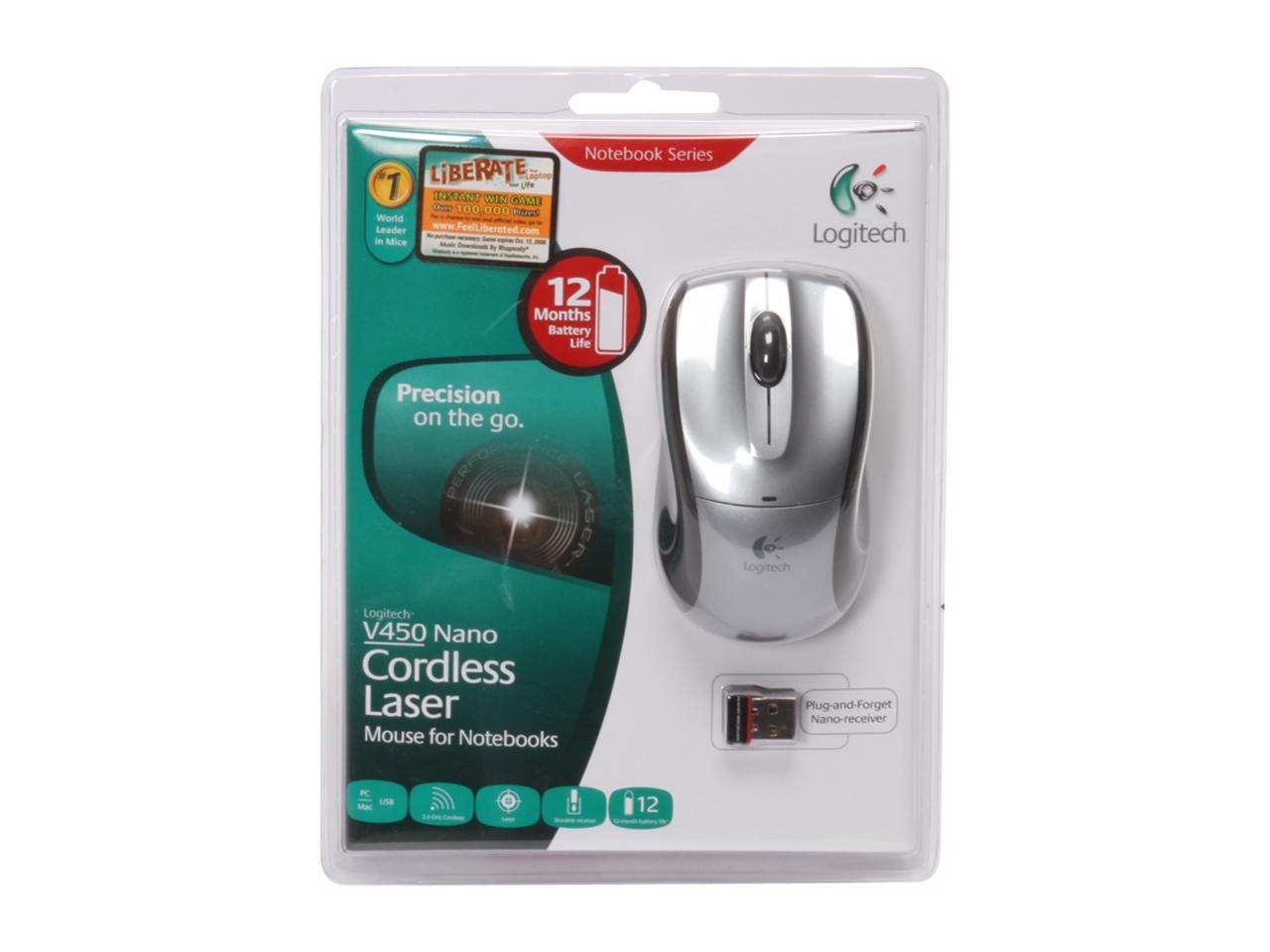 Logitech V450 Nano Light Gray Cordless Laser Mouse for Notebooks ...