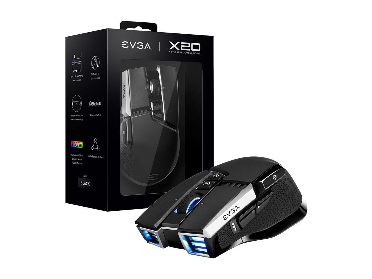 EVGA X20 Gaming Mouse, Wireless, Black, Customizable, 16,000 DPI, 5 ...