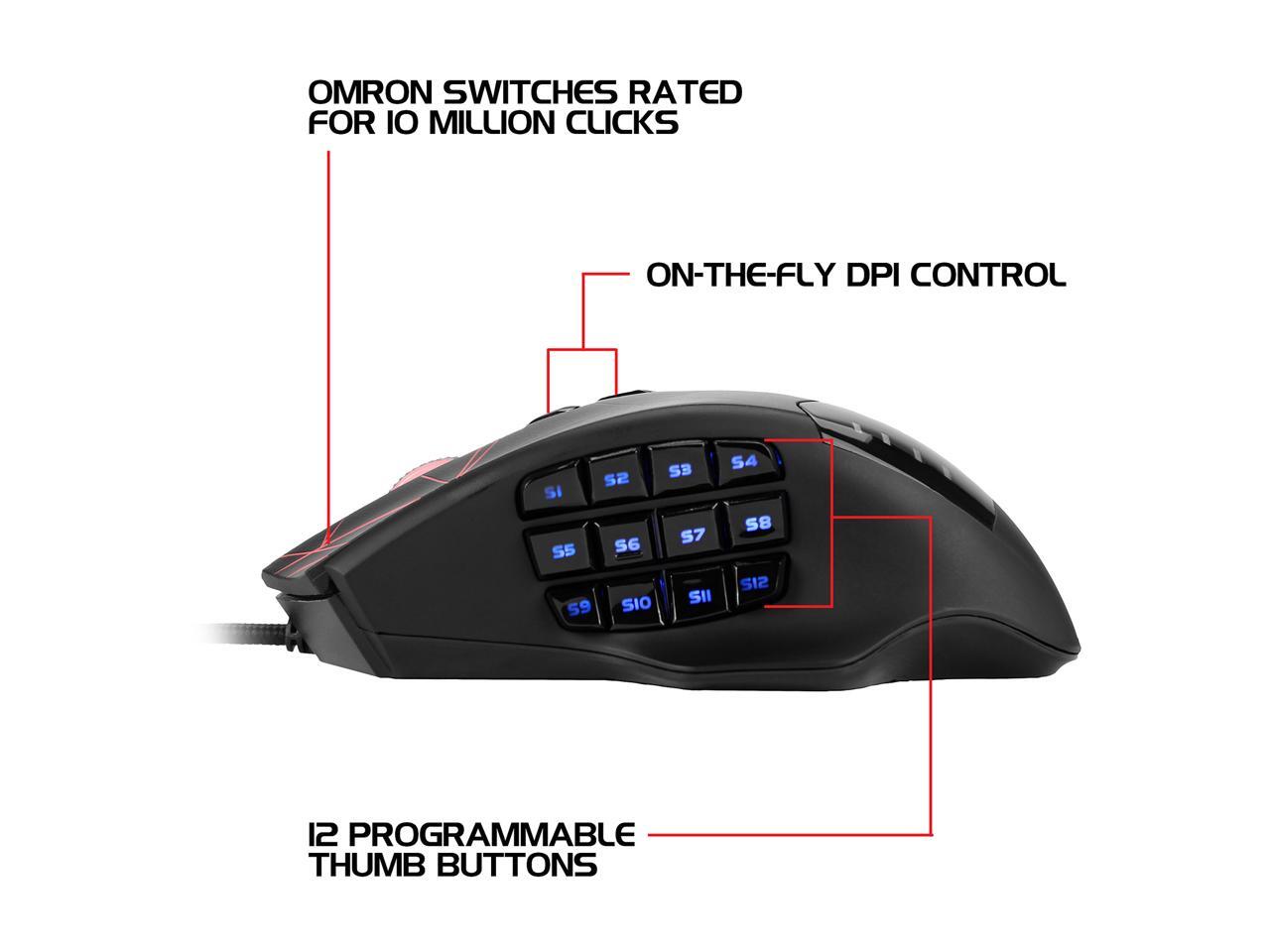 ENHANCE Theorem MOBA Gaming Mouse - 12 Programmable Buttons for MMO ...